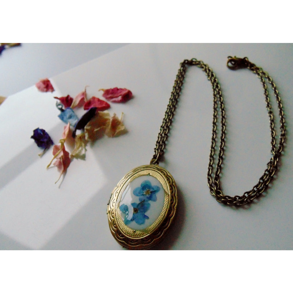 Vintage Brass Locket with Forget Me Nots, Brass Locket, Forget Me Not ...