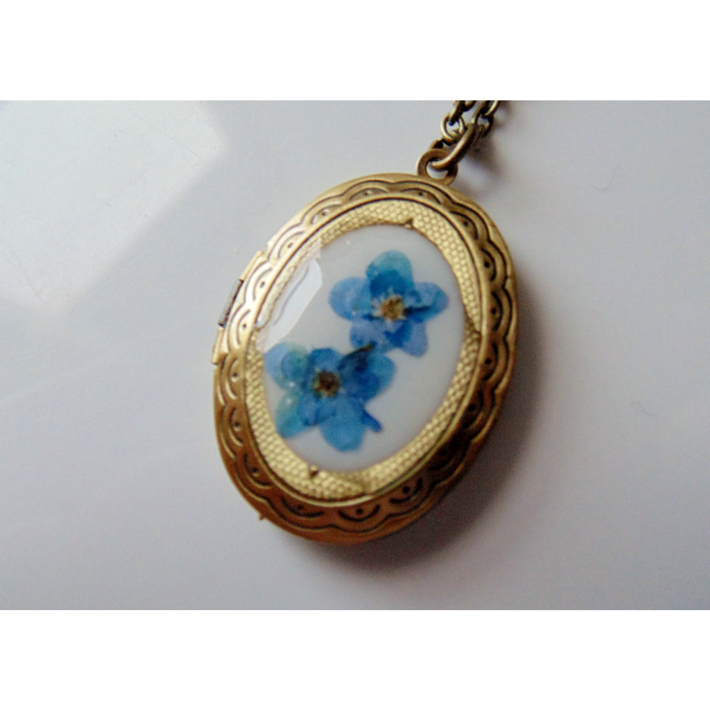 Vintage Brass Locket with Forget Me Nots, Brass Locket, Forget Me Not ...